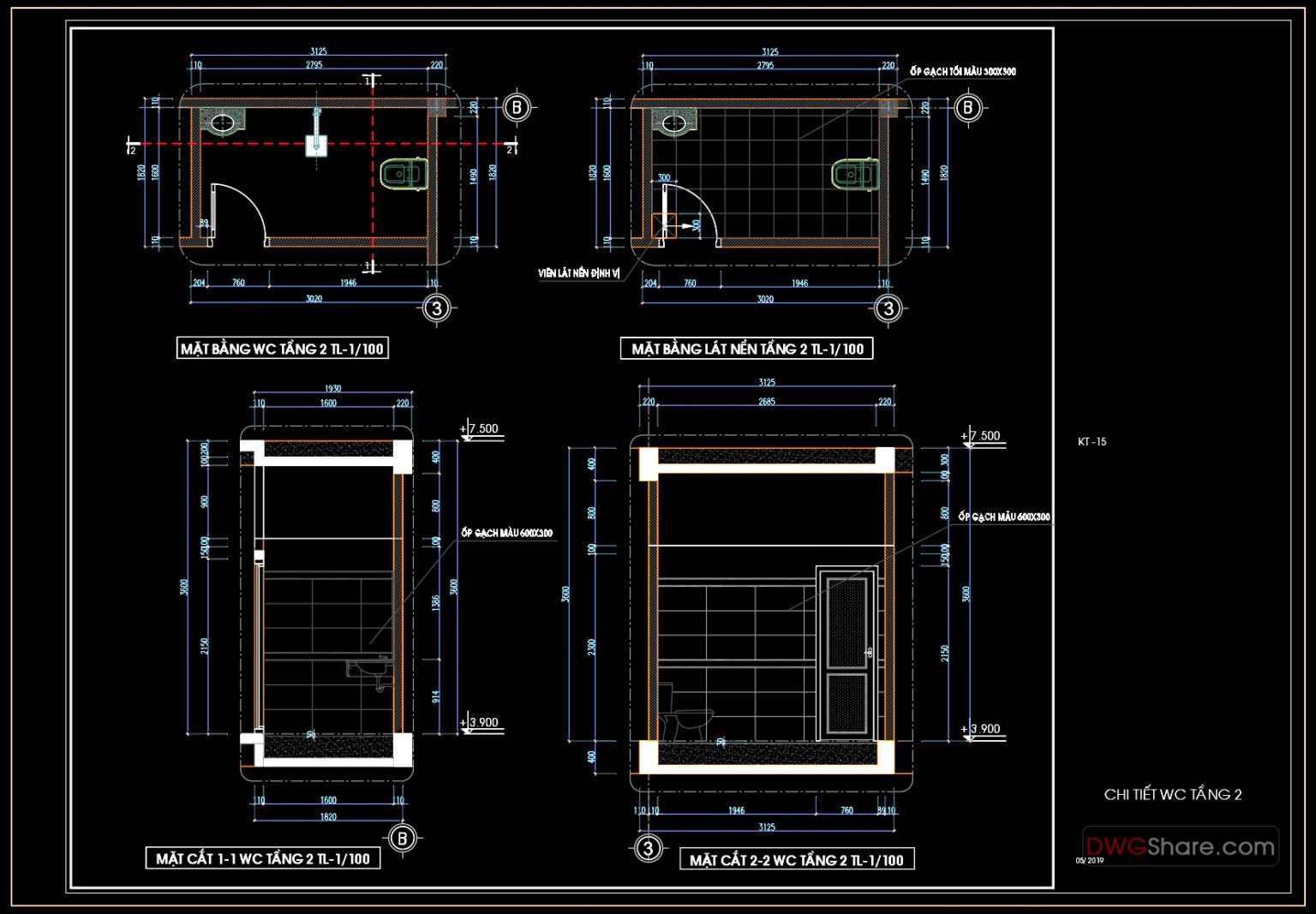 99.WC Layout Plan and elevations details AutoCAD drawing download