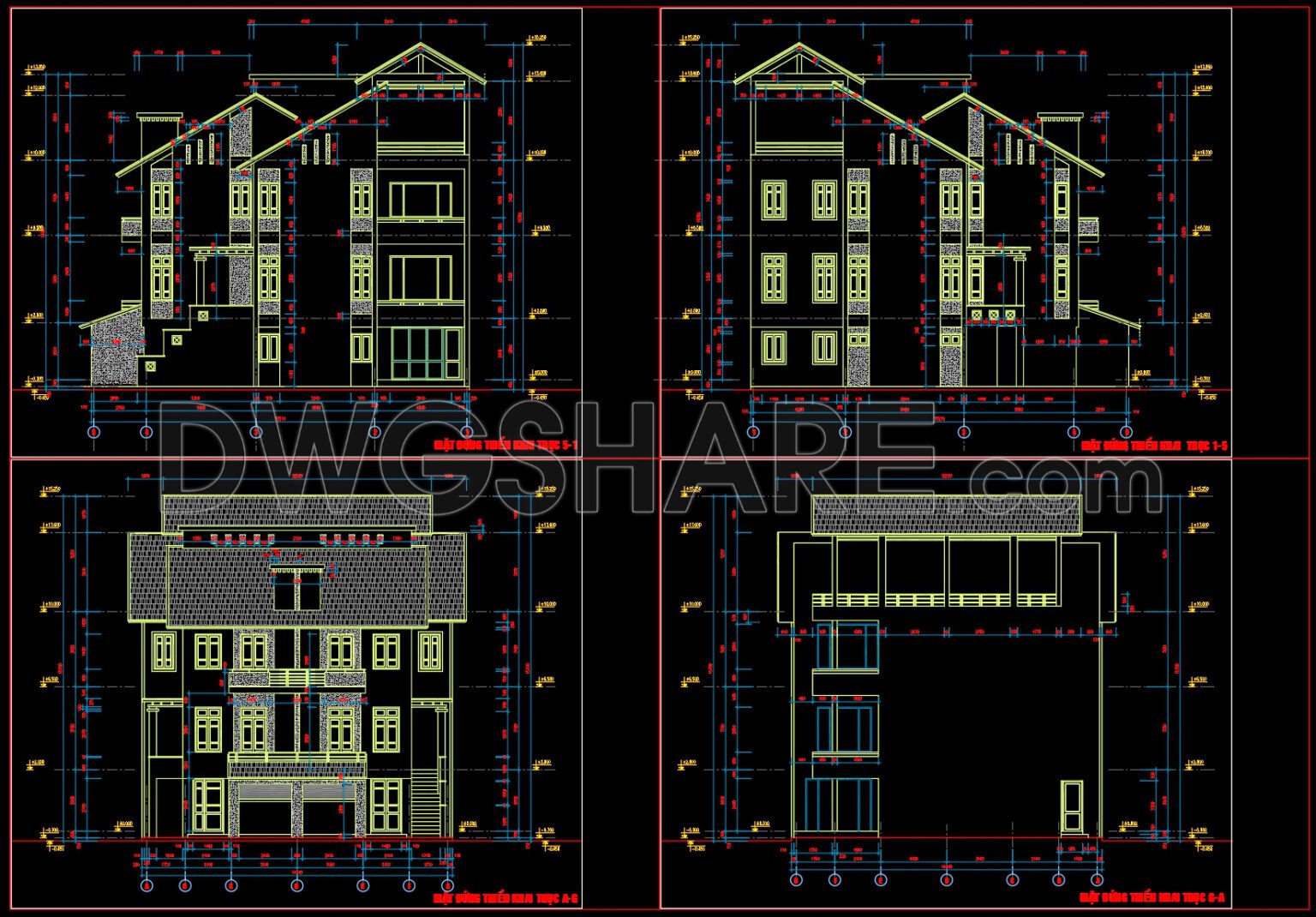 Autocad Drawing Of 4-Story Modern Villa 15.9mx17.2m For Download