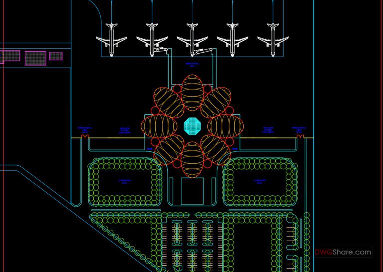 Autocad Drawing Of Airport Design Plan And Elevation For Download