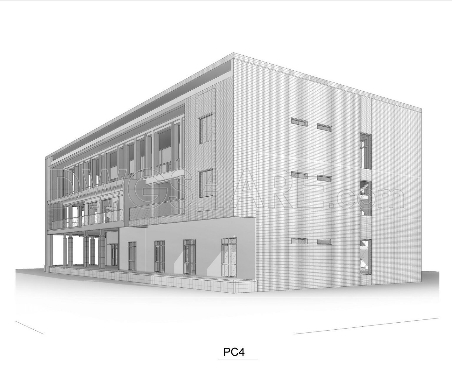 Drawing Of 3-Story Office Building For Free Download