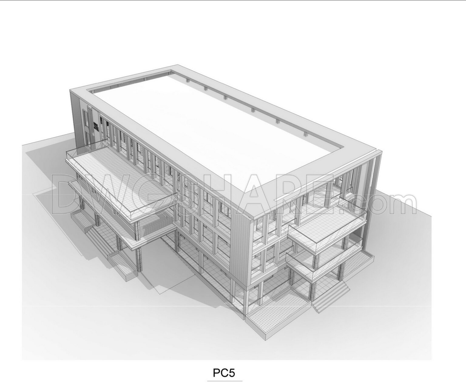 Drawing Of 3-Story Office Building For Free Download