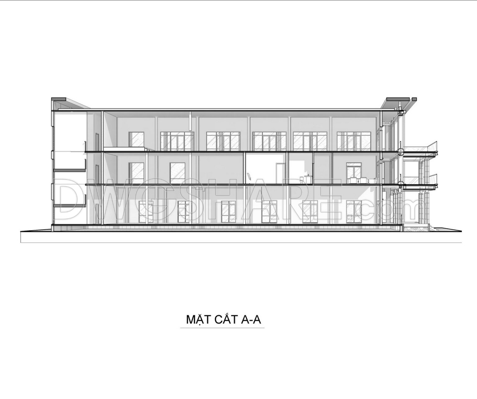 Drawing Of 3-Story Office Building For Free Download