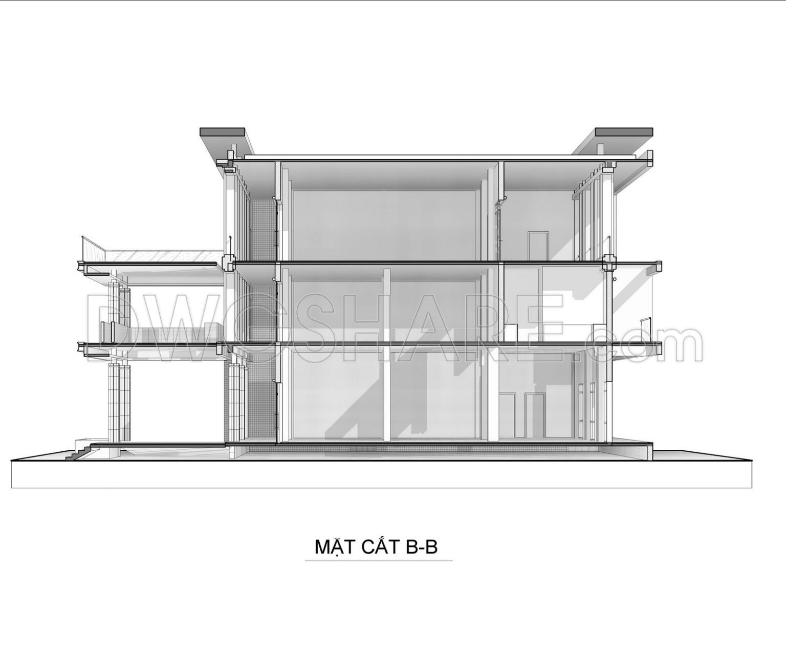 Drawing Of 3-Story Office Building For Free Download