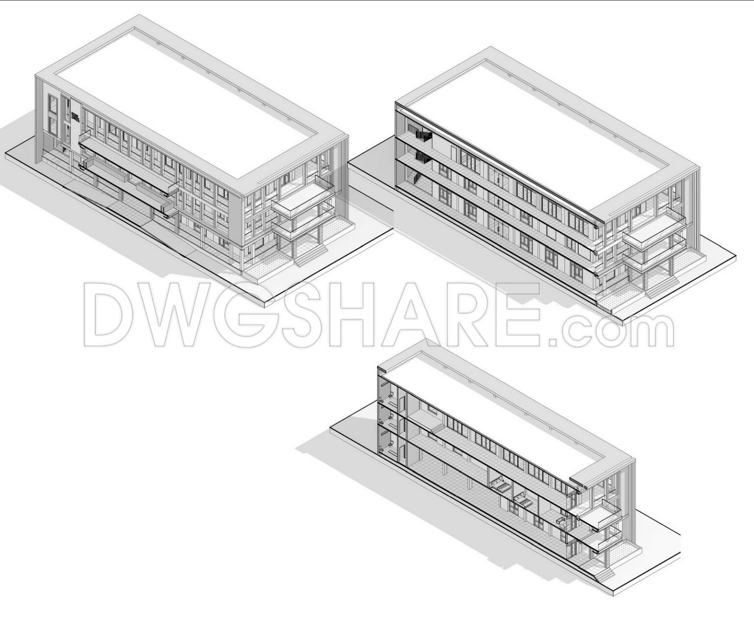 Drawing Of 3-Story Office Building For Free Download
