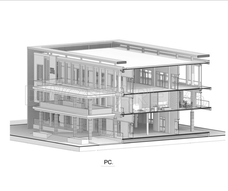 Drawing Of 3-Story Office Building For Free Download