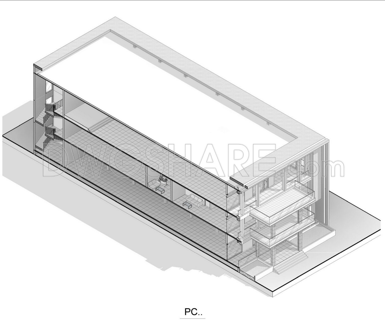 Drawing Of 3-Story Office Building For Free Download