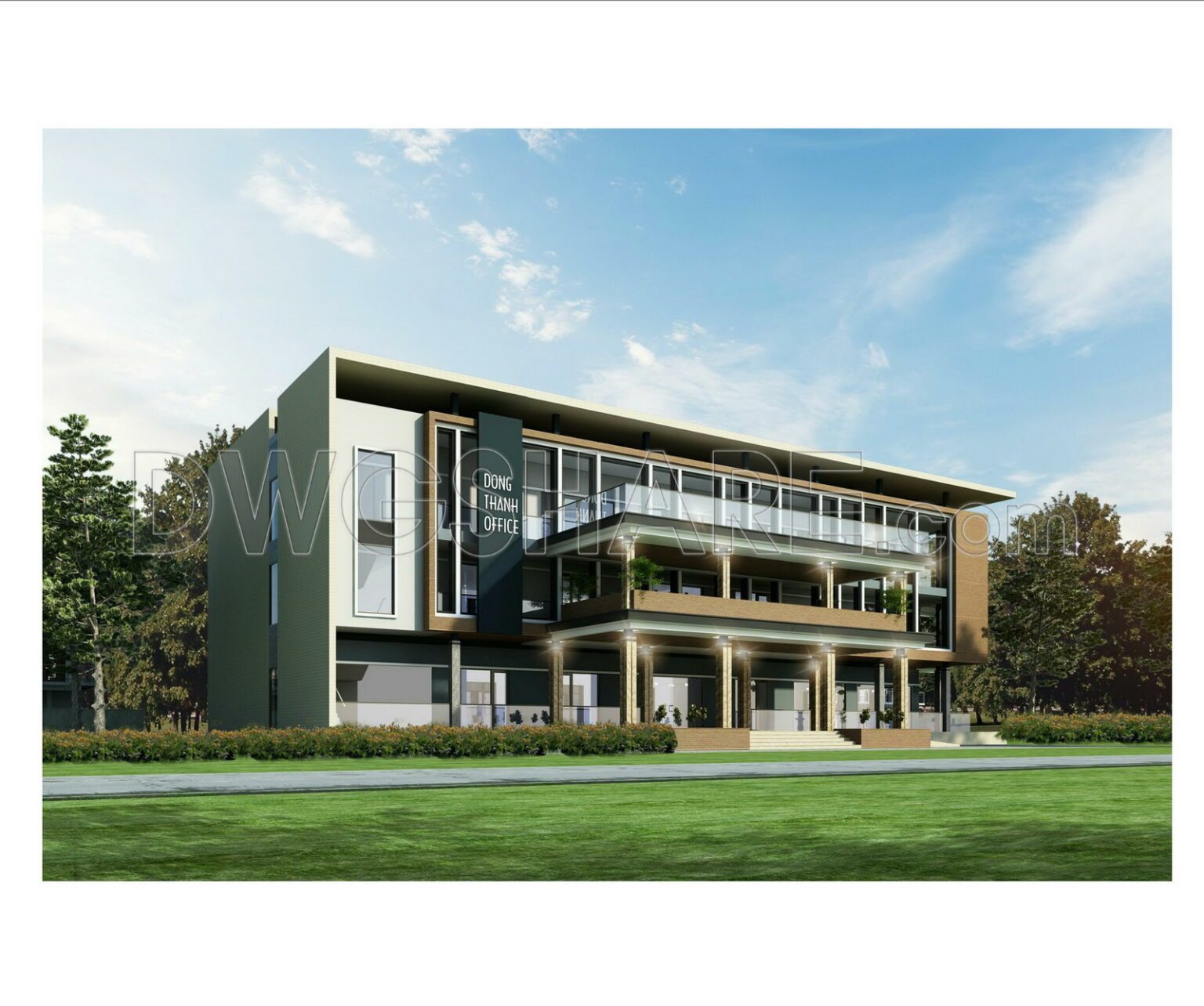 Drawing Of 3-Story Office Building For Free Download