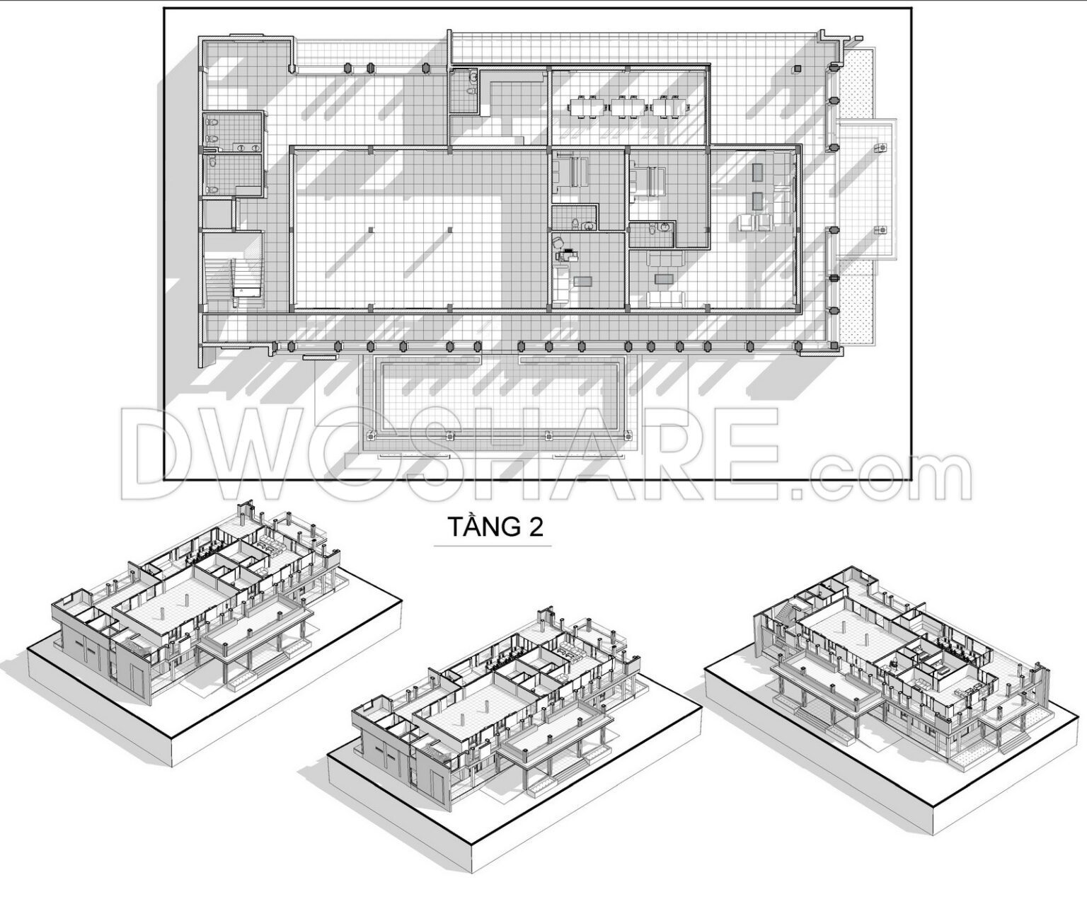 Drawing Of 3-Story Office Building For Free Download