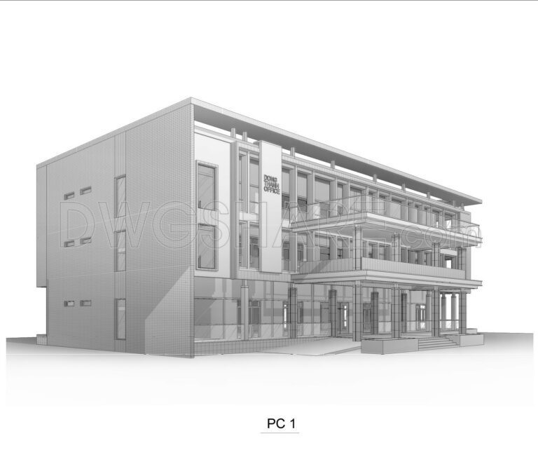 Drawing Of 3-Story Office Building For Free Download