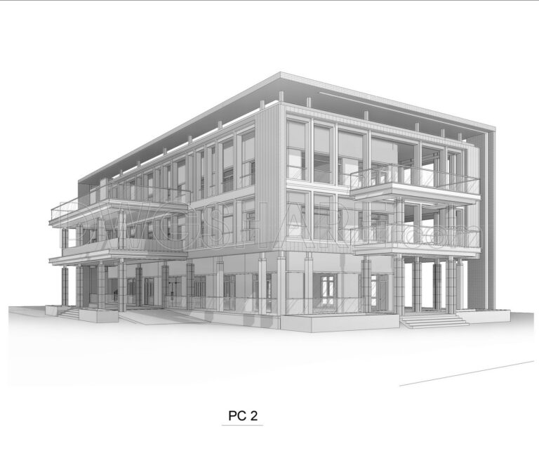 Drawing Of 3-Story Office Building For Free Download