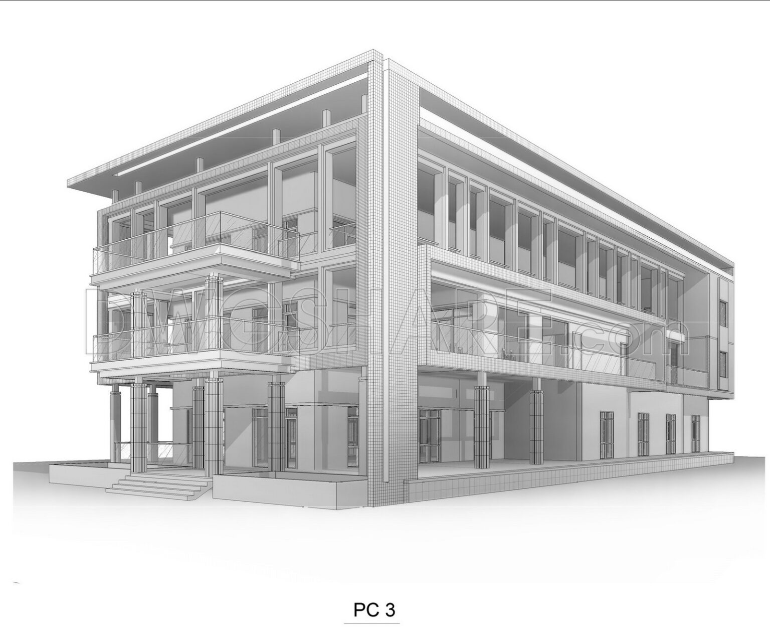 Drawing Of 3-Story Office Building For Free Download