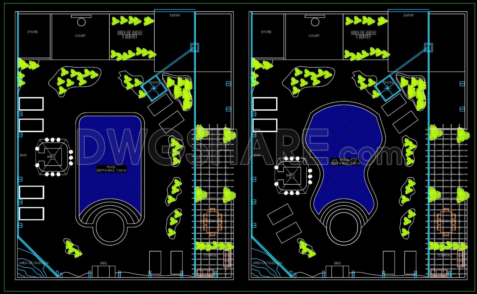 102.Autocad Drawing Of Piscinas Bloques Layout Plan For Download
