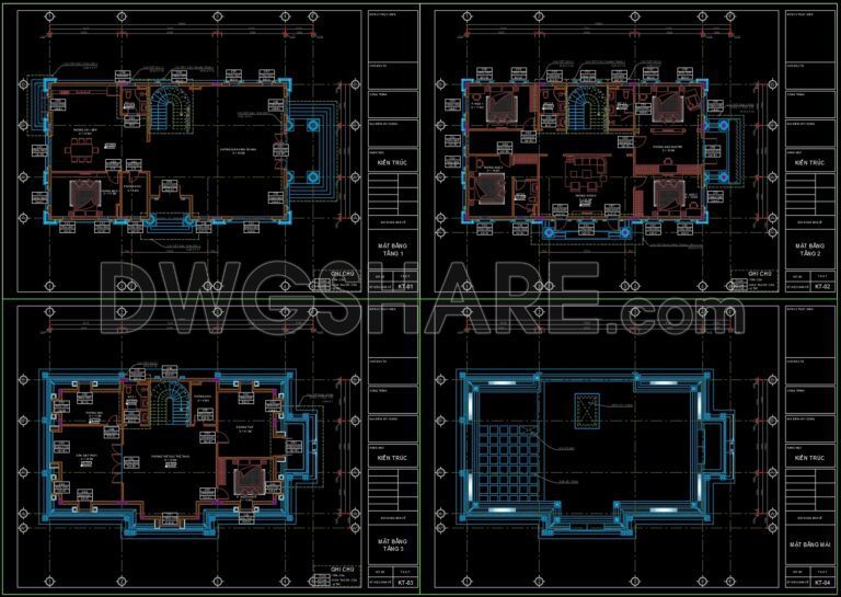 2-Story Classic Villa Plans, Faces Details AutoCAD File 10x19.8m