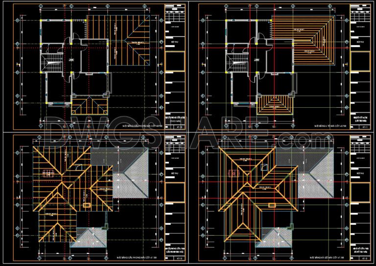 3-Story House Plans Details AutoCAD File 11.2m x15.7m