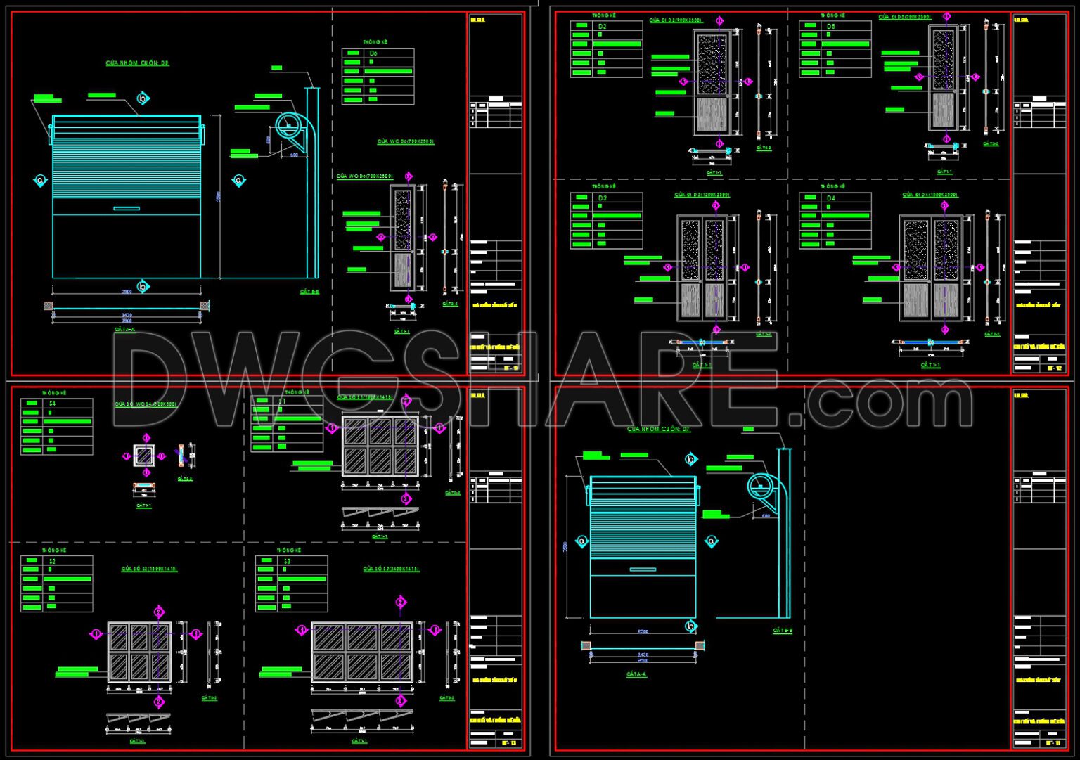 382.Free cad blocks Detail doors, windows DWG download