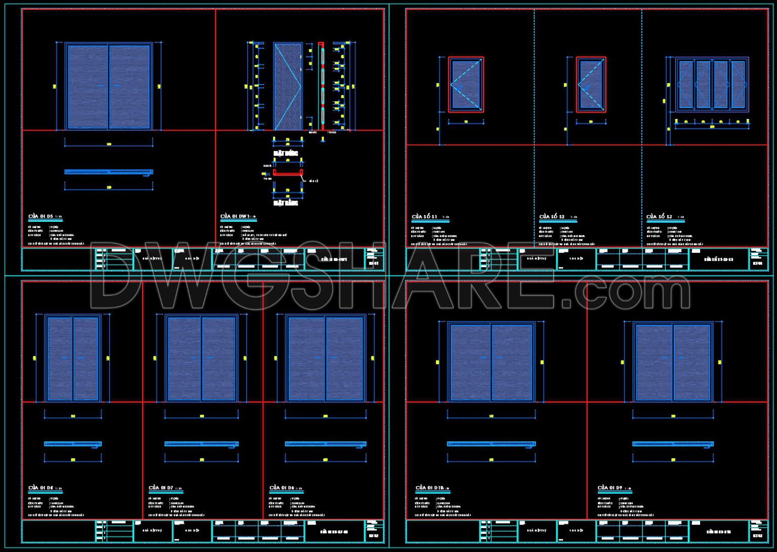 383.Free cad blocks Detail doors, windows DWG download
