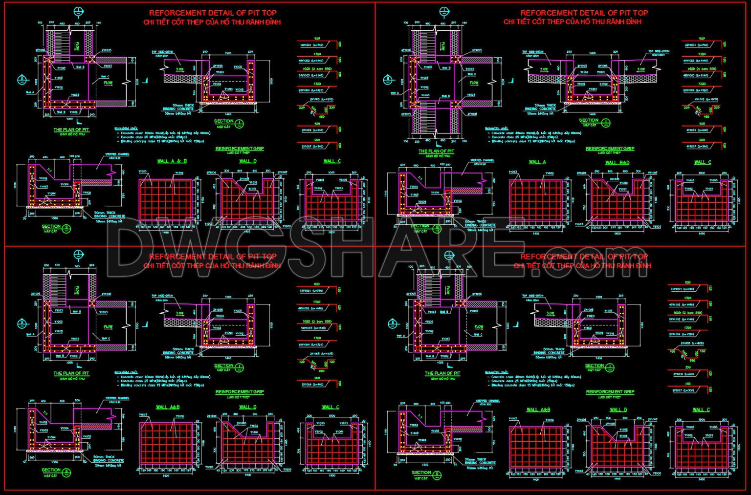 74.Free Download of Reinforcement Details Of Pit Pot Autocad Drawing DWG