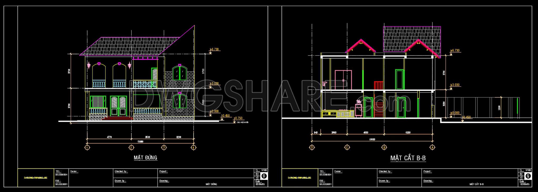 Autocad Drawings Of 2-Story Modern Villa 11.4m x13m For Download