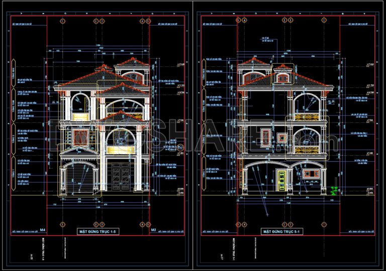 Autocad Drawing Of 3-Story Modern Villa 11.6m x16m For Download