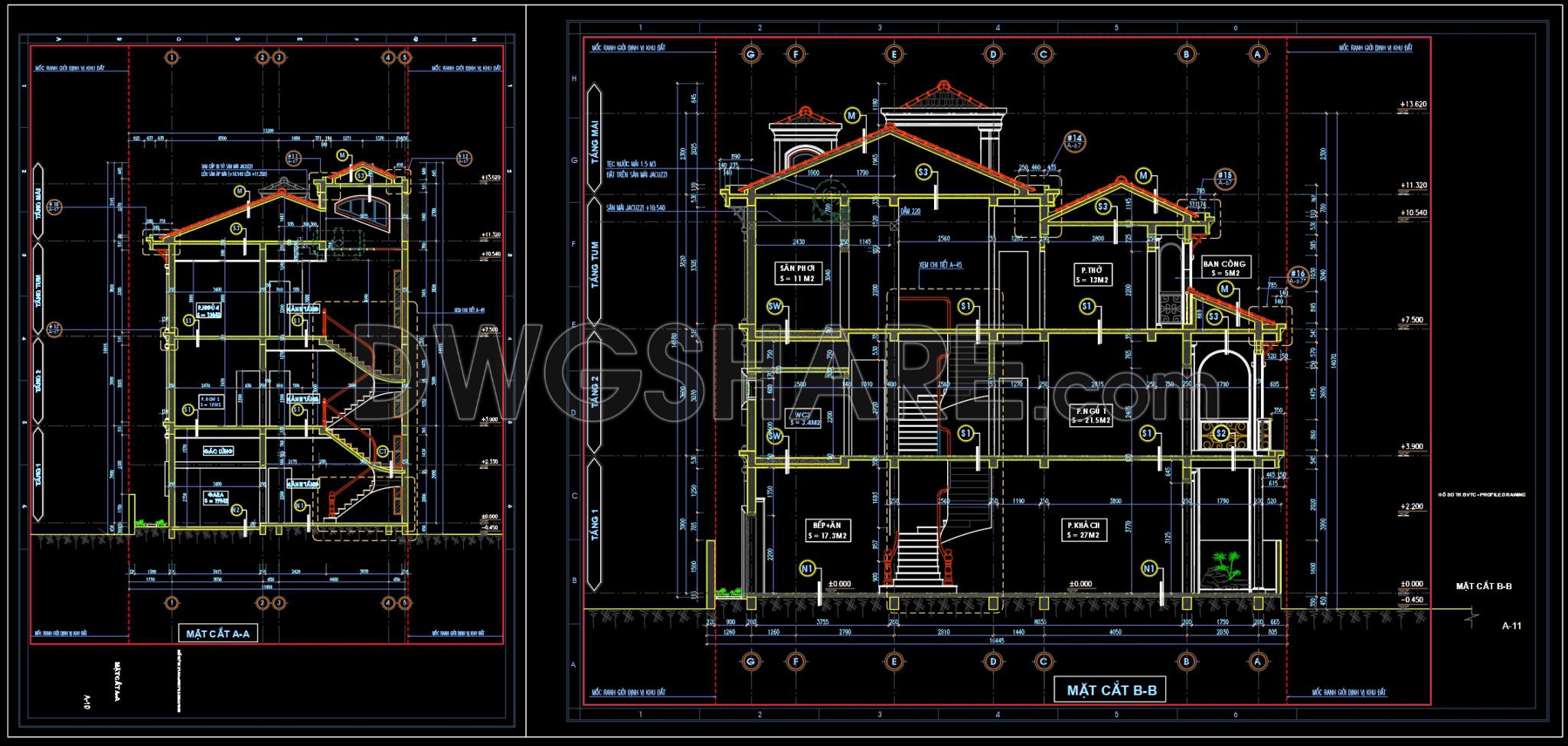 Autocad Drawing Of 3-Story Modern Villa 11.6m x16m For Download
