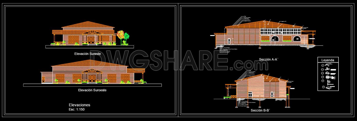 Autocad Drawings Of 1-Story Restaurant Plans, Elevations And Sections ...