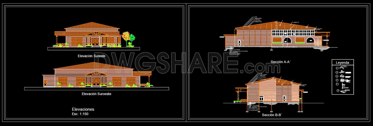 Autocad Drawings Of 1-Story Restaurant Plans, Elevations And Sections ...