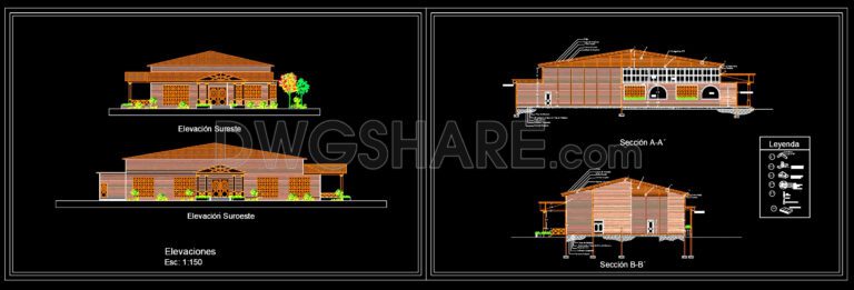 Autocad Drawings Of 1-Story Restaurant Plans, Elevations And Sections ...