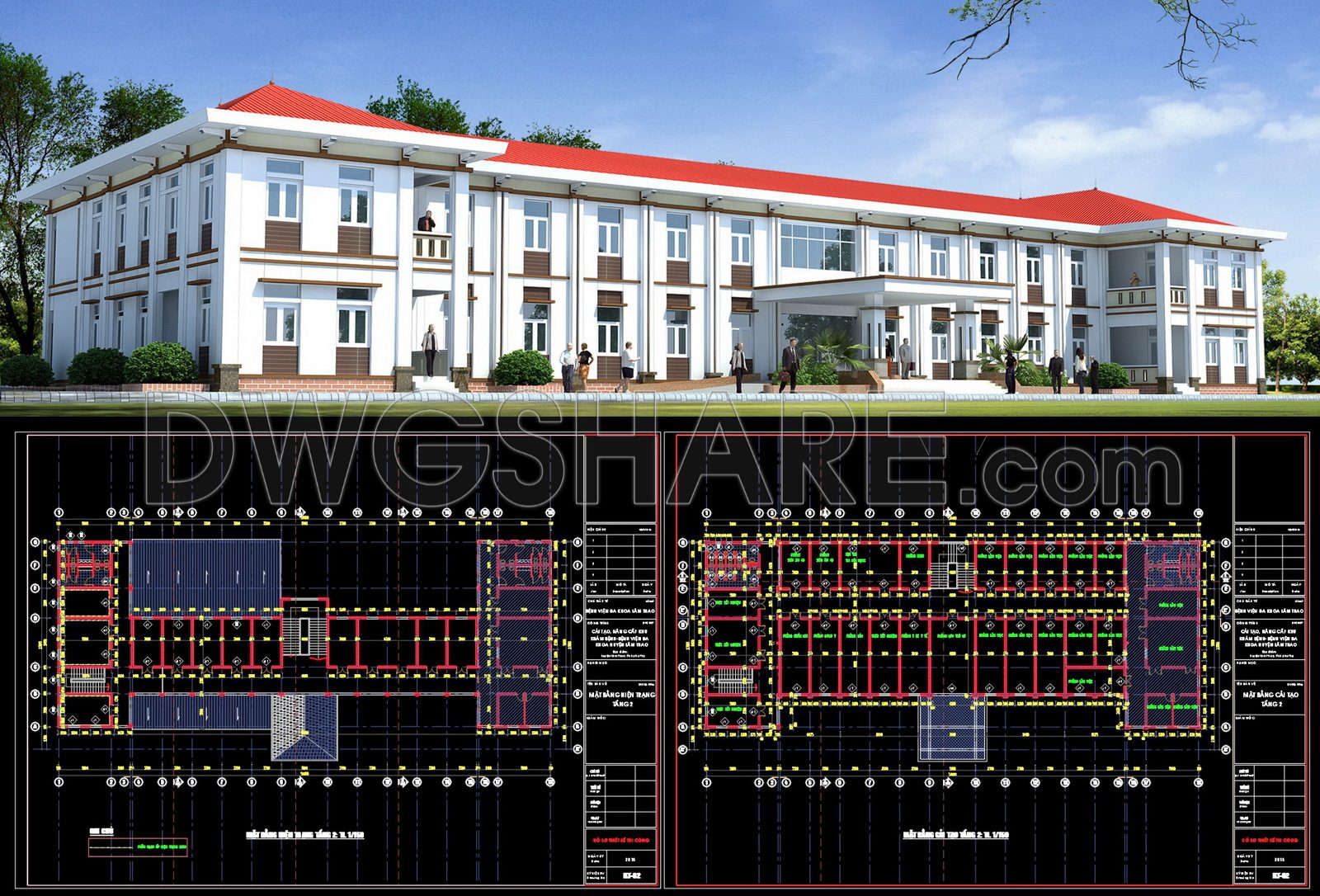 Autocad Drawings Of 2-Story Hospital A Complete Project 23×54m For Download