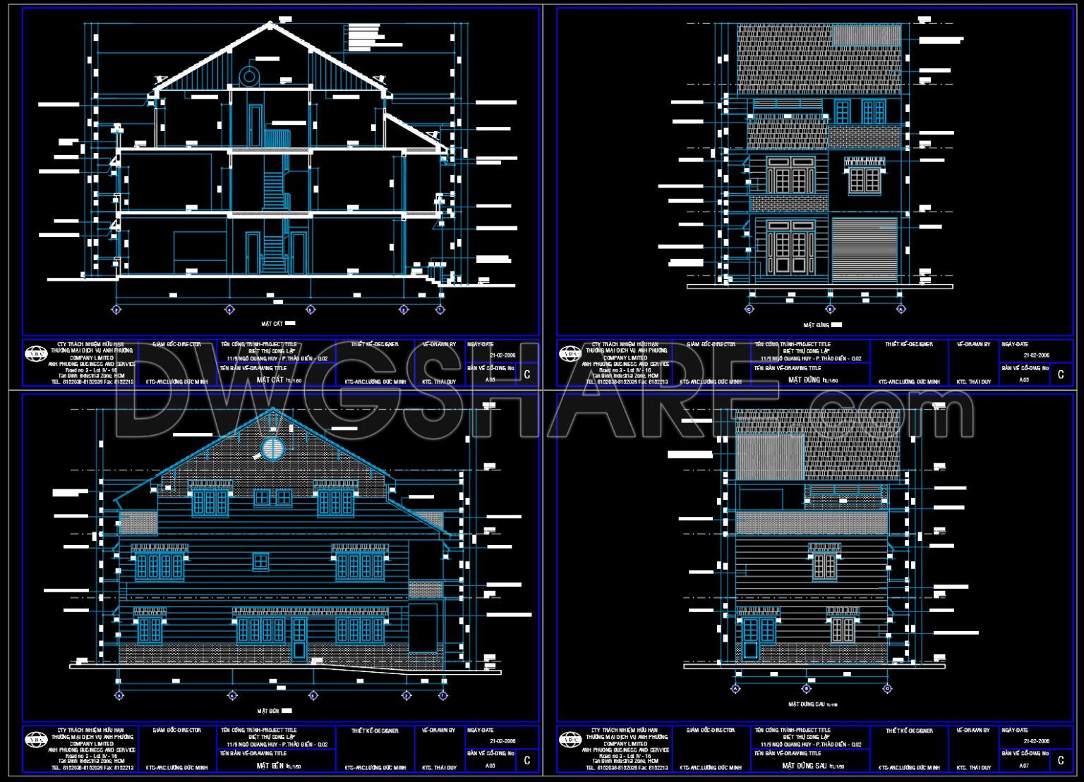 Autocad Drawings Of 3-Story House Plans, Elevations And Sections 7 ...