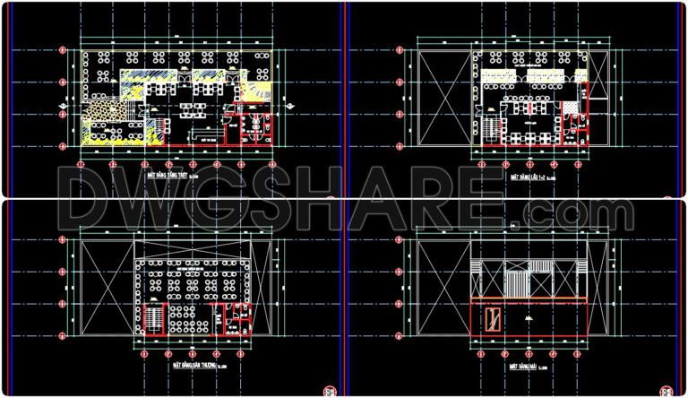 Autocad Drawings Of 4-Story Coffee Shop Plans, Elevations And Sections ...