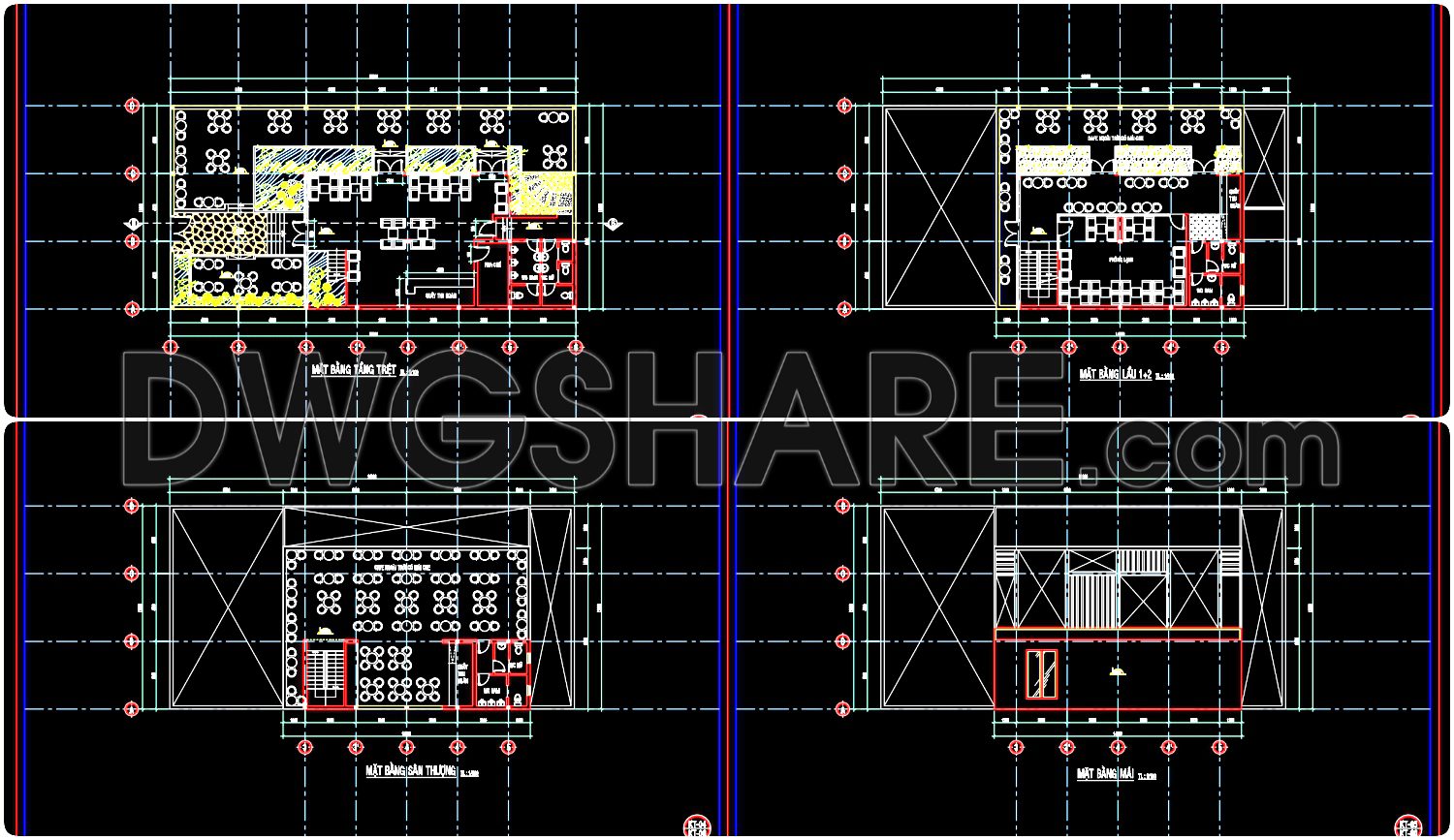 Autocad Drawings Of 4-Story Coffee Shop Plans, Elevations And Sections ...