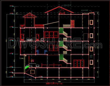 Autocad Drawings Of 4-Story House Plans, Elevations And Sections 7x21m ...