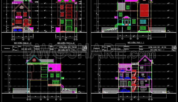 Autocad Drawings Of 4-Story House Plans, Elevations And Sections 8x14 ...