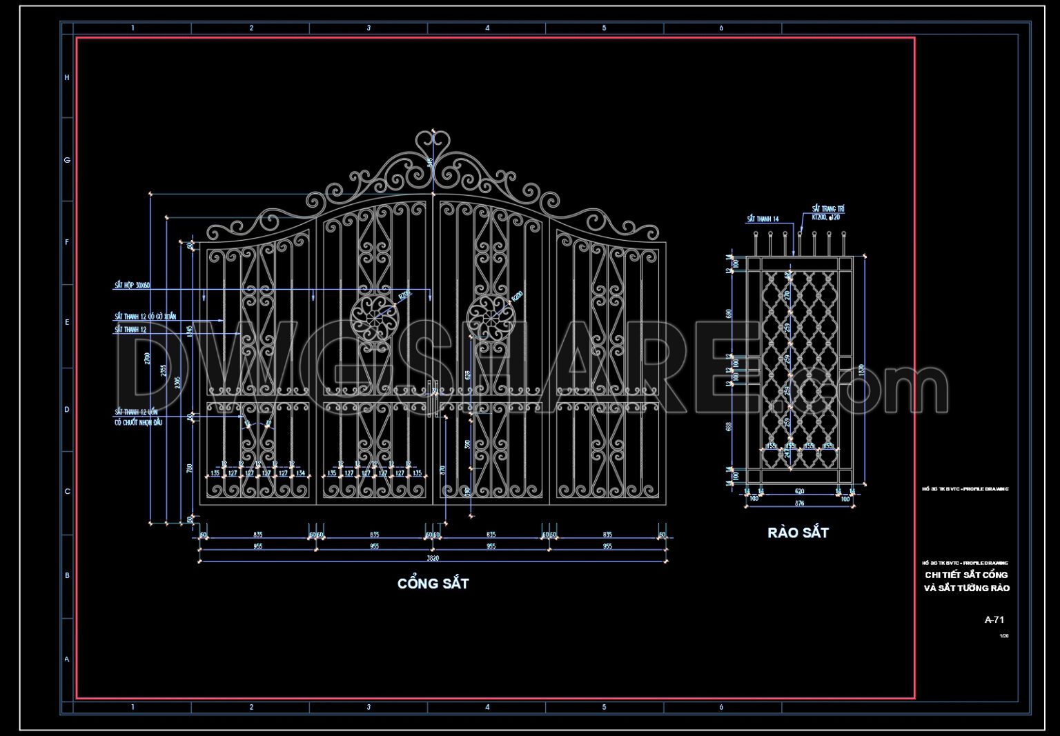108.Gate and Fence DWG With Detailing For Free Download