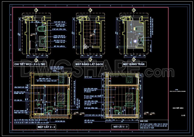 110.WC Layout Plan and elevations details AutoCAD drawing download