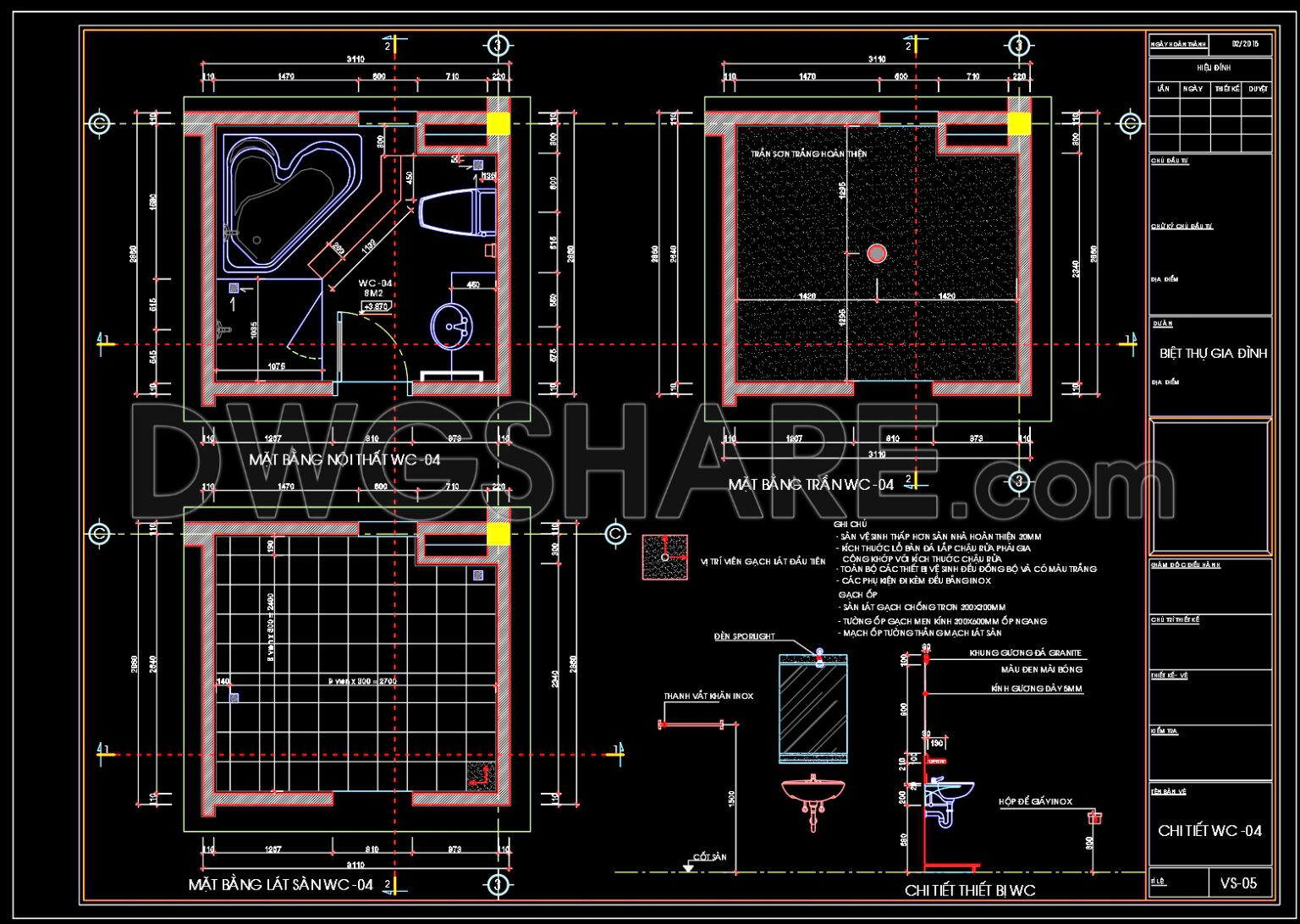 117.WC Layout Plan and elevations details AutoCAD drawing download