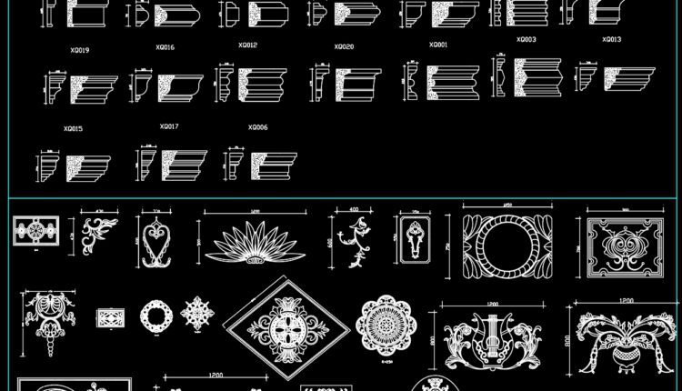 138.Detailed drawings of decorative patterns and moldings in CAD format ...