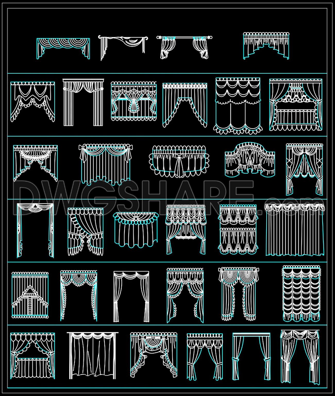208.CAD Blocks Curtain for Living room