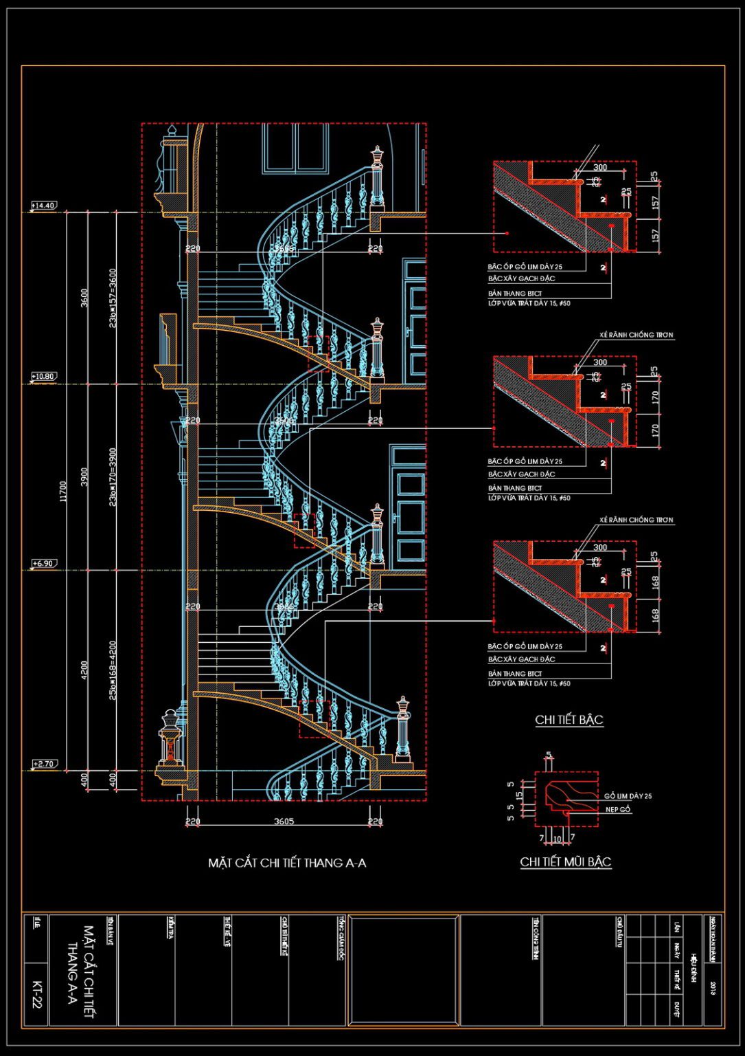 94.Detailed drawings of stairs in autocad file