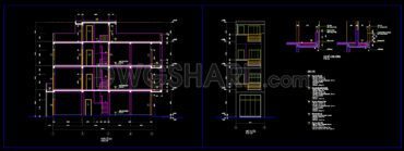 Drawing Of 3-Story House A Complete Project 4m x 13.6m For Download
