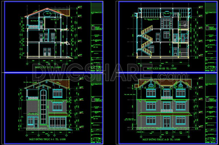 Drawings Of 3-Story House A Complete Project 10m x 12m For Download