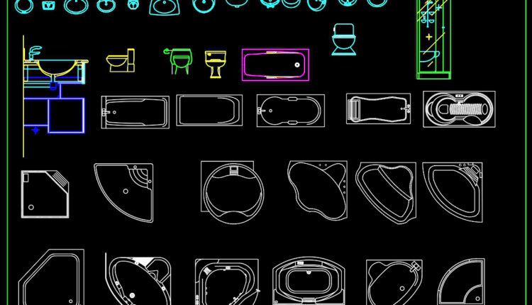 122.Bathtub, Wash basin, Toilet bowls free AutoCAD drawing download ...