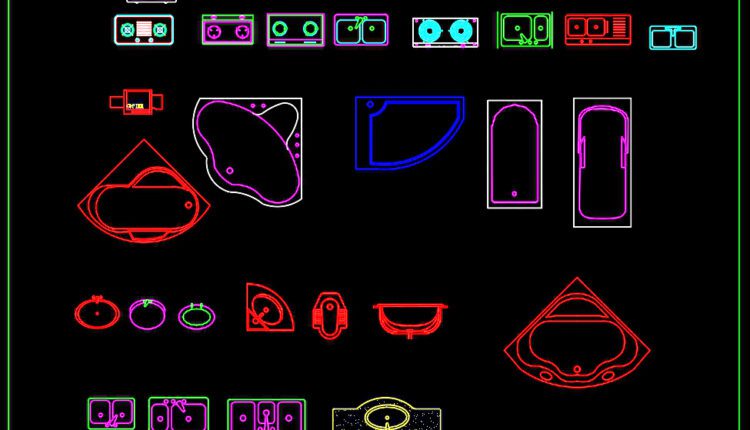 123.Bathtub, Wash basin, Toilet bowls free AutoCAD drawing download ...