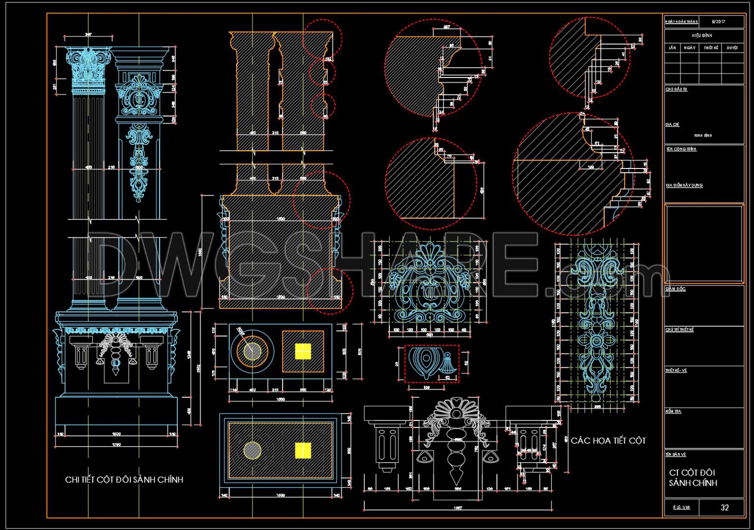 144.Detailed autocad architectural drawings of column heads and ...