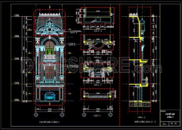146.Detailed AutoCAD drawings of vertical facades in classical architecture