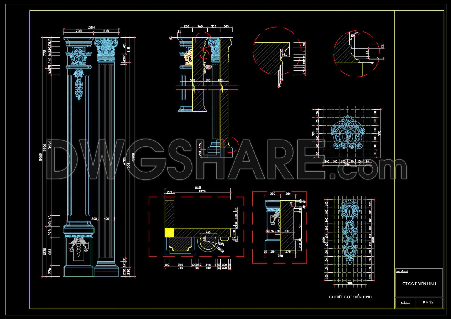 147.Free download of detailed autocad architectural drawings of column ...