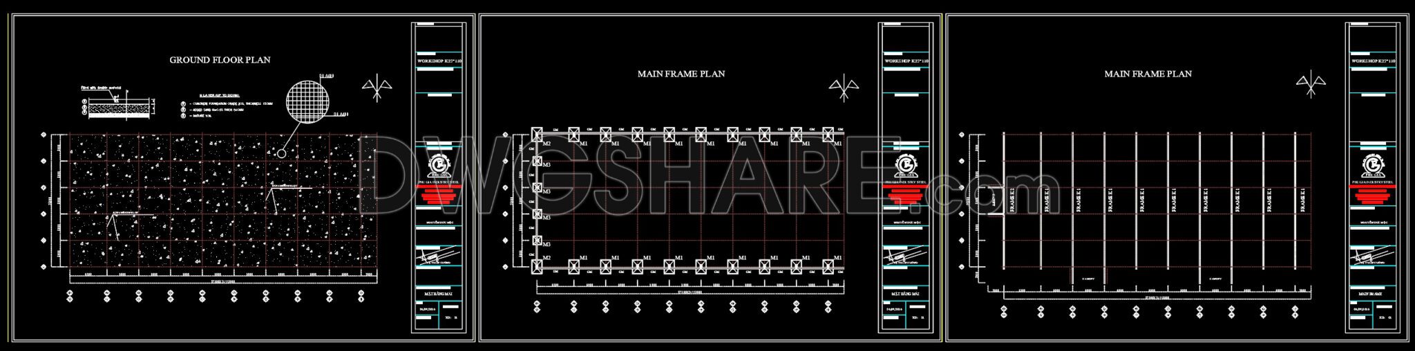 47.Autocad Drawings Of Steel Factory Plan and Elevation For Download