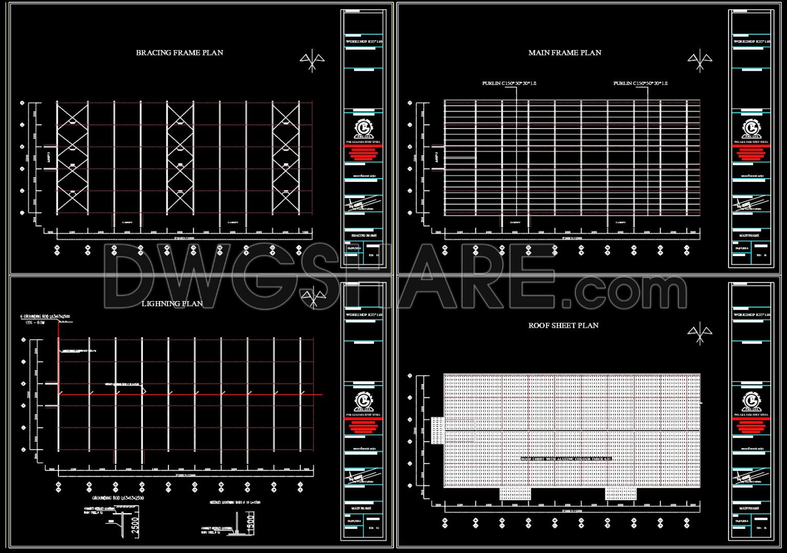 47.Autocad Drawings Of Steel Factory Plan and Elevation For Download
