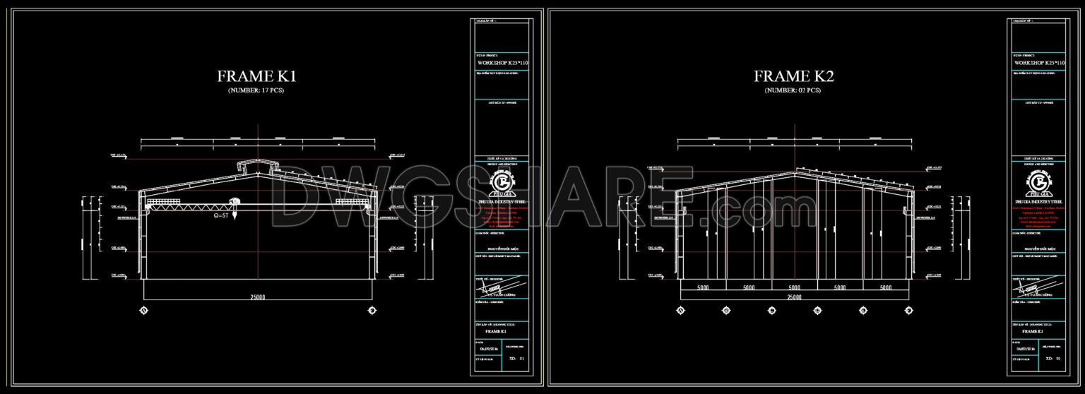 47.Autocad Drawings Of Steel Factory Plan and Elevation For Download