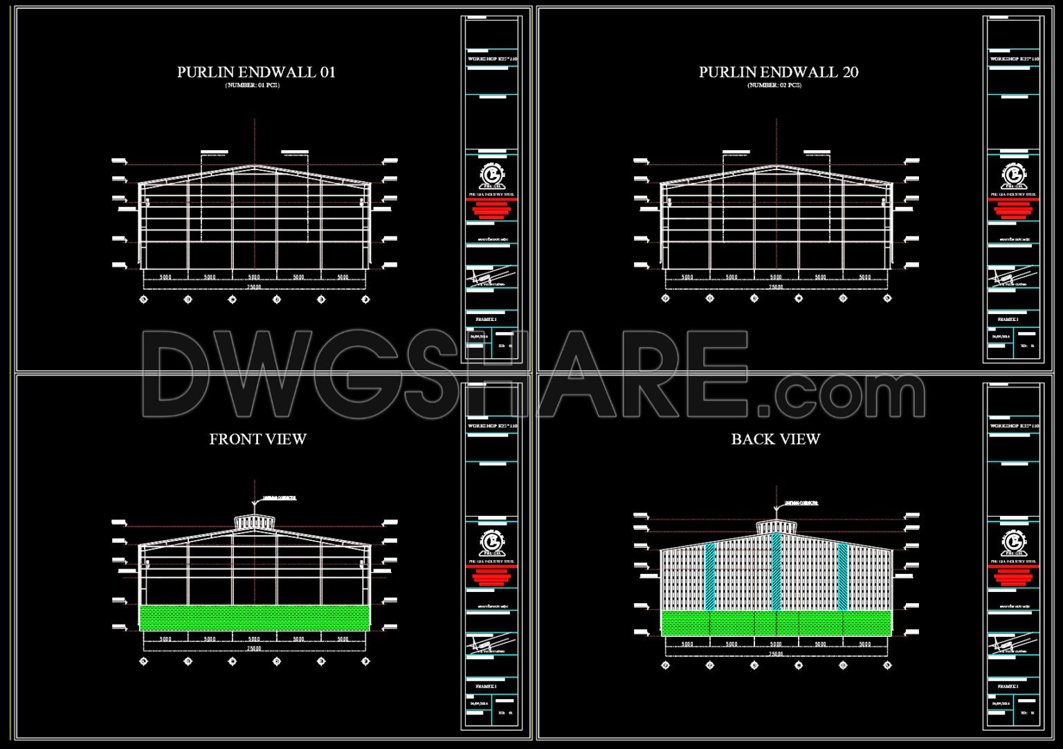 47.Autocad Drawings Of Steel Factory Plan and Elevation For Download